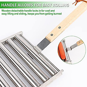 KAYCROWN Hot Dog Roller Stainless Steel Sausage Roller Rack with Extra Long Wood Handle, BBQ Hot Dog Griller for Evenly Cooked Hot Dog, 5 Hot Dog Capacity