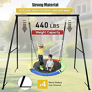Hishine Swing Stand for Porch Outdoor Heavy Duty Swing Frame, Full Steel Metal Frame with 4 Ground Pegs, 71" Height Holds Up to 550lbs, Black (Swing NOT Included)