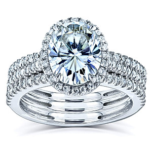 Kobelli Oval Moissanite Halo 3-Piece Bridal Rings Set 2 1/2 CTW 14k White Gold, 7