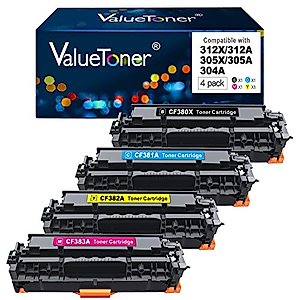 Valuetoner Remanufactured Toner Cartridge Replacement for HP 312X 312A 305A 305X for Laserjet Pro 400 Color M451dn M451dw M451nw M475dw MFP M476nw M476dn M476dw Printer (Black,Cyan,Magenta,Yellow)