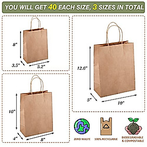 TOMNK 120pcs Brown Paper Bags with Handles Mixed Size Gift Bags Bulk, Kraft Paper Bags for Business, Shopping Bags, Retail Bags, Merchandise Bags