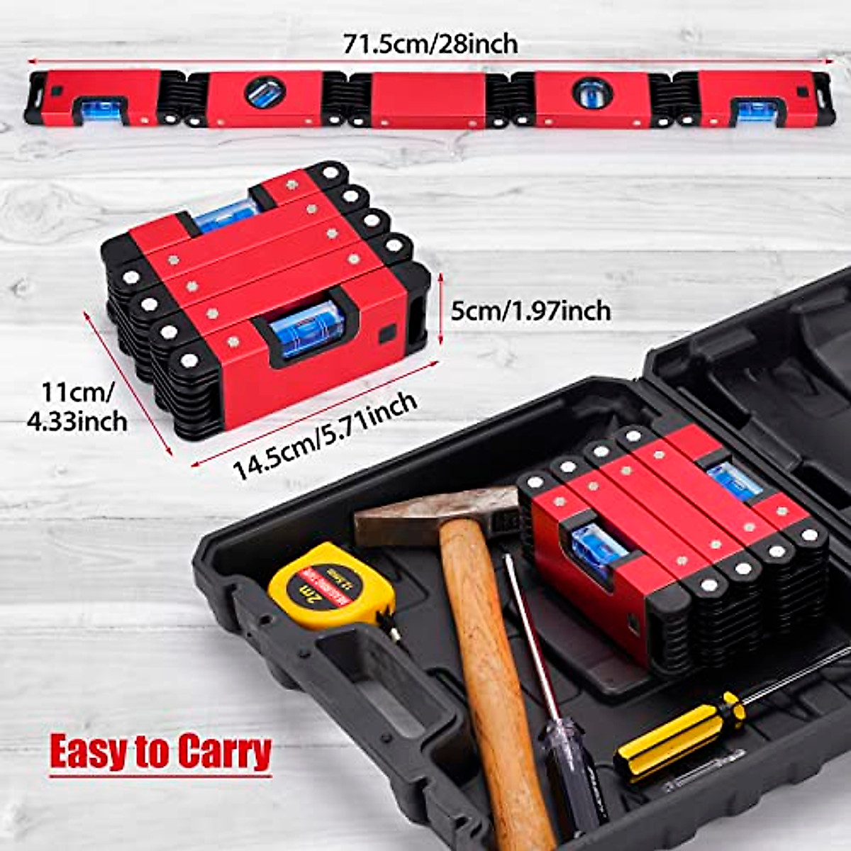 DEOYUEND Foldable Level, 28Inch Multi-Angle Measurement Woodworking Tools, with 45°/90°/180° Bubbles for Carpenters,Woodworkers,Fabricator