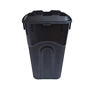 United Solutions 32 Gallon Outdoor Waste Garbage Bin with Attached Lid, Heavy-Duty Handles, Snap Lock , Wheeled Trashcan, Black