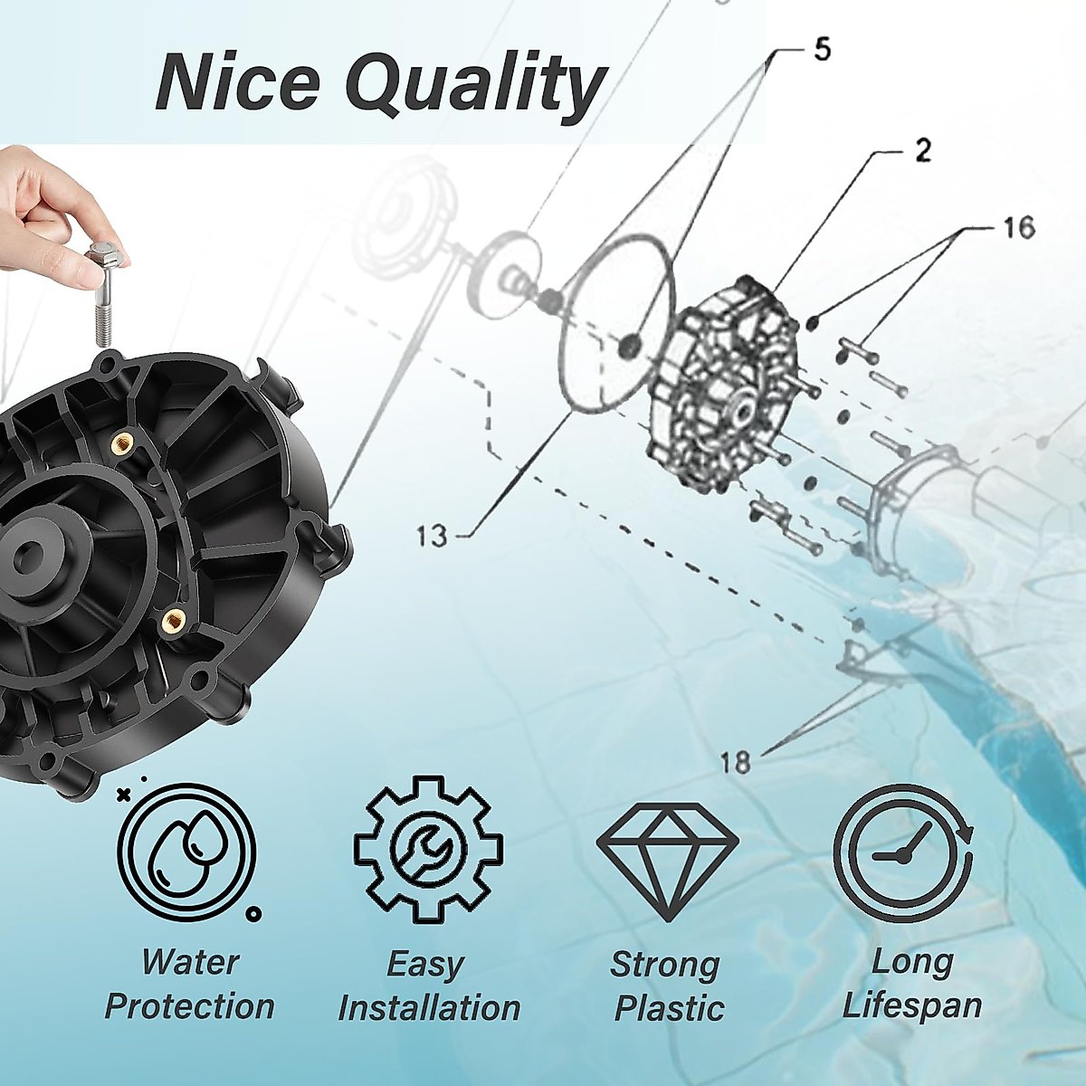 Upgrade Version R0445200 Backplate Fit for Zodiac Jandy ePump, Stealth, PlusHP, Waterfall, MaxHP Series Pumps Models JEP, SHPF/SHPM, PHPF/PHPM, SWF, MHPM