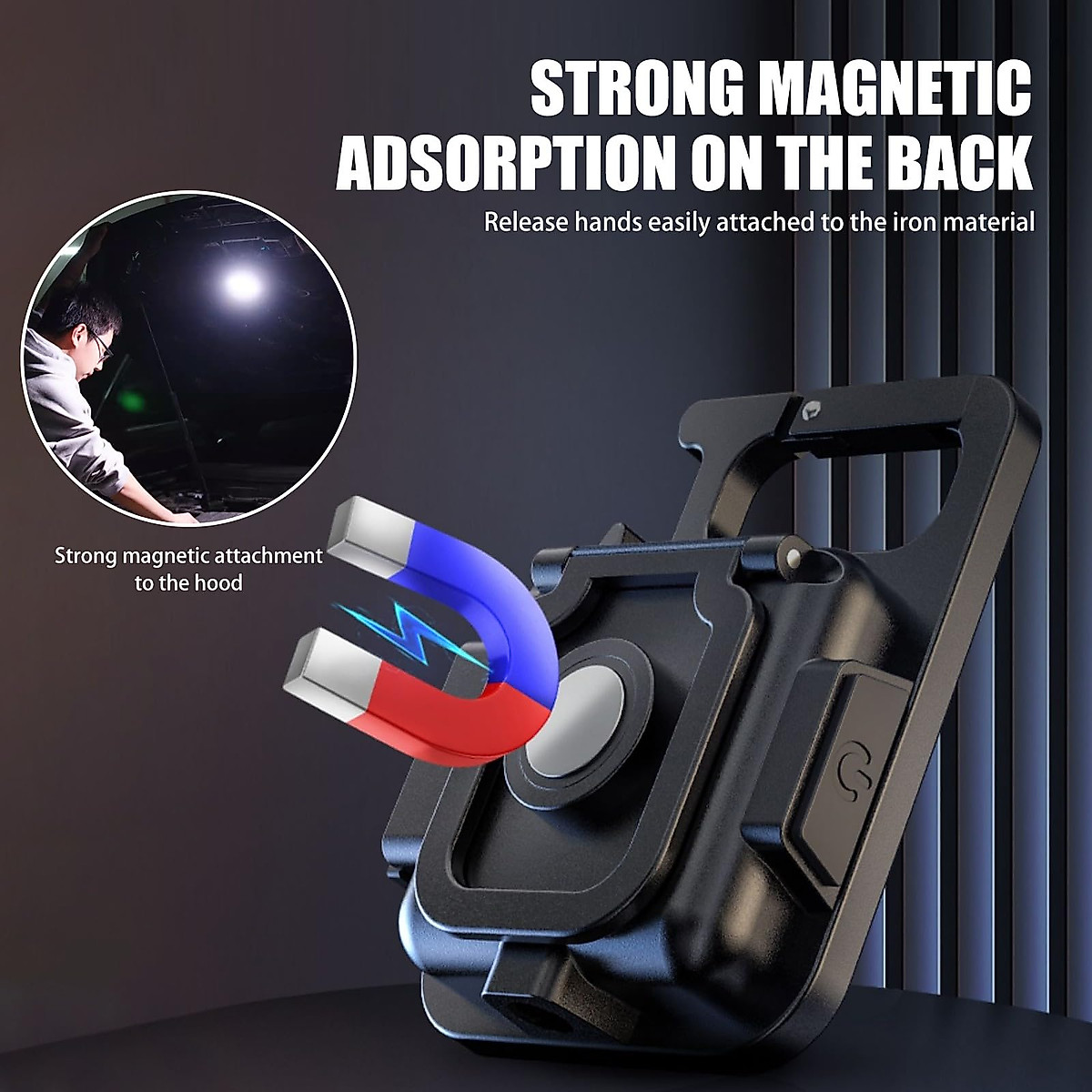 GKmow 2 PCS Car Keychain Light, Portable Mini COB Three-mode Work Light, Foldable Stand Bottle Opener Night Light, Suitable for Car Camping, Long-distance Travel, Home Use (Black)