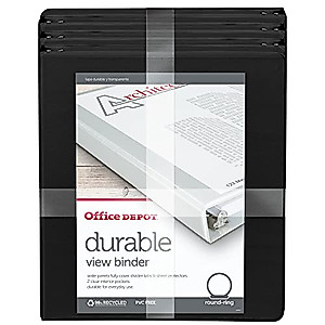 Office Depot® Brand Durable Round-Ring View Binders, 1" Rings, Black, Pack Of 6 Binders