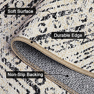 Area Rugs 9x12 Living Room: Large Machine Washable Rug with Non-Slip Backing Non Shedding Stain Resistant, Soft Geometric Moroccan Carpet for Dining Room Bedroom Nursery Home Office-Deep Gray/Cream