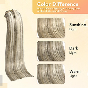 VARIO HAIR Clip in Hair Extensions Blonde Highlighted Human Hair Balayage Hair Extensions Mixed Bleach Blonde 12 Inch 70g Fine Hair Full Head Silky Straight 100% Human Hair Clip In Extensions