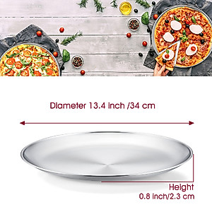 Herogo 13.5 Inch Stainless Steel Round Pizza Pan Set of 2, Large Healthy Pizza Tray Platter for Oven Baking Serving, Dishwasher Safe