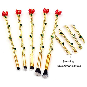 Rose Eye Makeup Brush Set - 5pcs Wand Makeup Brushes with Soft Synthetic Fiber and Metallic Handle for Eyebrow, Eyeshadow, Foundation, Blending and Lips, Great Gift for Sister Girlfriend, Gold