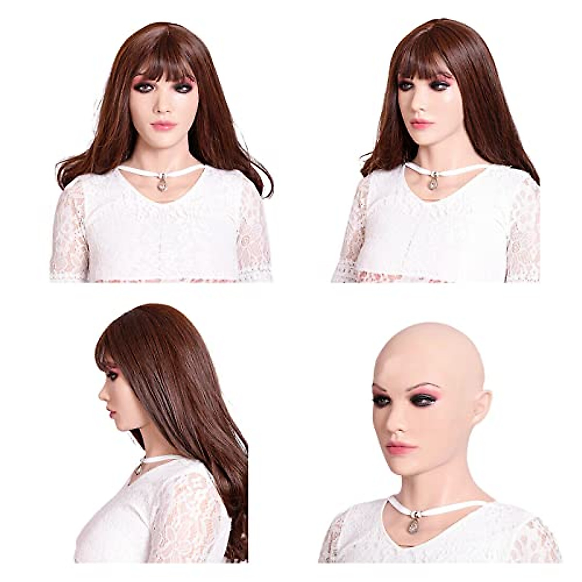 EQAIWUJIE Crossdressing fake face for Transgender Halloween Cosplay Realistic Handmade Silicone Head for Crossdresser(Ivory)