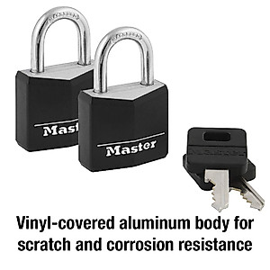 Master Lock 131T Covered Aluminum Padlocks, 2 Pack, Keyed Alike, Black, 2 Count