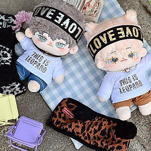 niannyyhouse 20cm Plush Doll Clothes Cool Leopard Print Suit Loose Coat T-Shirt Pants Headwear Collar Shoes Soft Stuffed Plush Toy Dress Up (White+Black, 20cm)