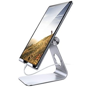 Tablet Stand Adjustable, Lamicall Phone Stand : Desktop Stand Holder Dock Compatible with Phone Xs Max XR, New iPad 2018 Pro 9.7, 10.5, Air Mini 2 3 4, Kindle, Accessories, Tab (4-13 inch) - Silver