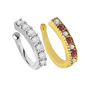 Golden and Siver Finish Clip on Pressing Type Without Piercing Nose Ring pin Stud for Women & Girls | Nose Pin Size : 1.5 cm (Combo of 2 Piece) By Indian Collectible