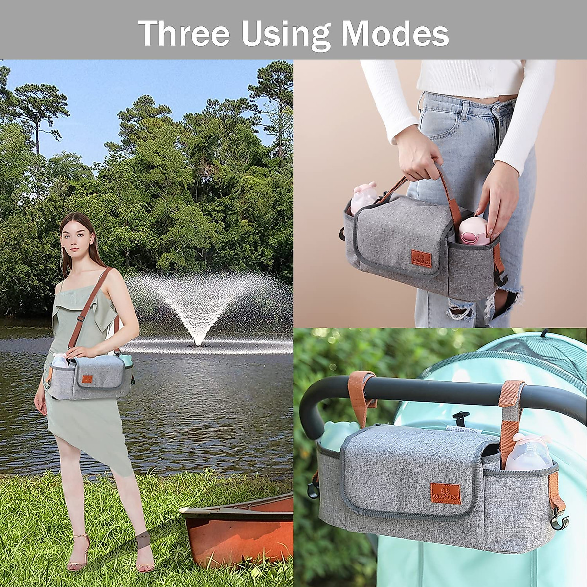 ASunine Large Space Stroller Organizer Bag, Universal Stroller Accessories Bag with 2 Cup Holders, Multiple Pockets for Bottle, Diaper, Phone, Toys, Baby Items