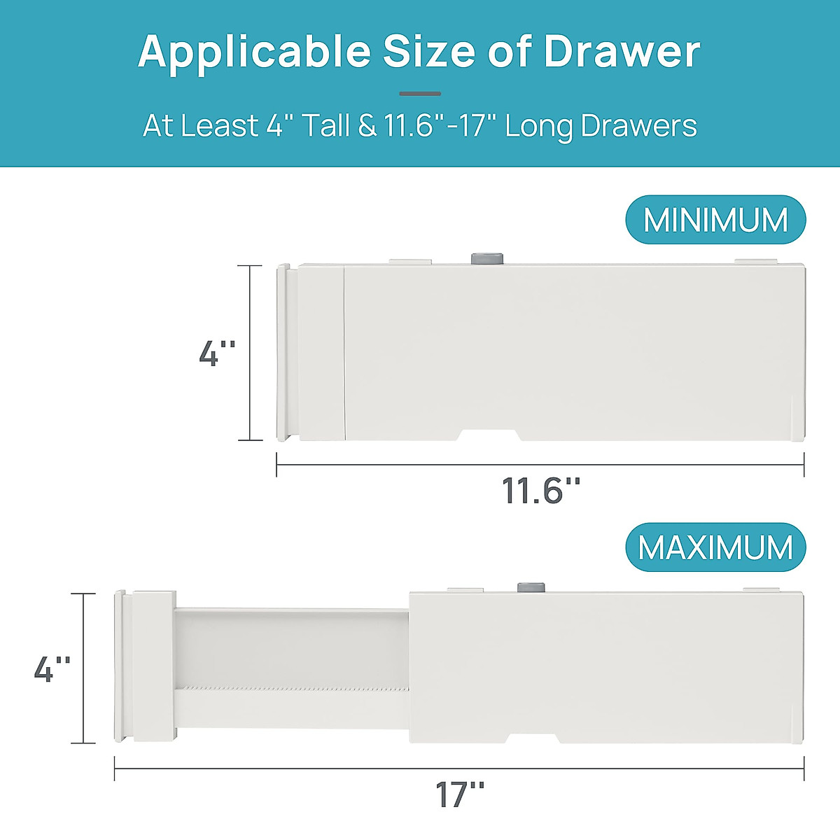 Vtopmart Drawer Dividers for Clothes 8 Pack, Adjustable 4" High Expandable from 11.6"-17" Dresser Drawer Organizer, Plastic Drawers Separators for Dresser, Baby Clothes, Kitchen and Office Storage