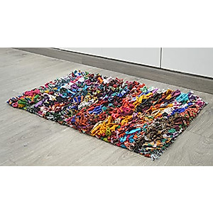 Chardin home Rainbow Shag Rug Multi Color | Boho Rug for Bedroom, Kitchen, Entrance Bathroom and More | Recycled Rag chindi Shaggy Rug 20x30 Inch.