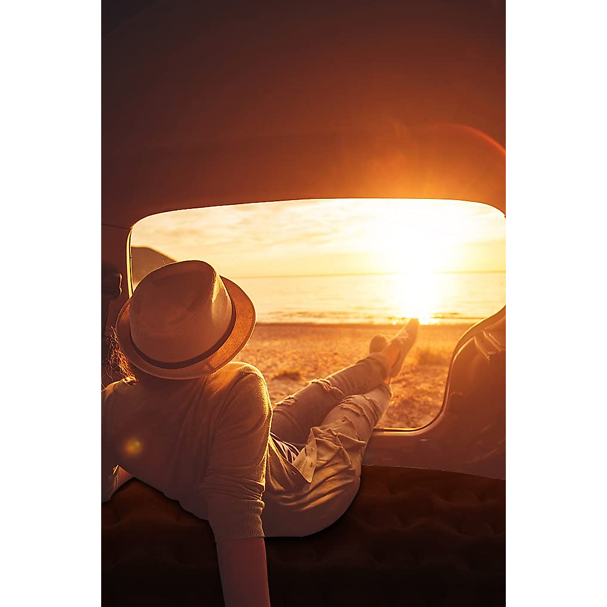 SAYGOGO Inflatable Car Air Mattress Travel Bed - Thickened Camping Bed Sleeping Pad with Car Air Pump 2 Pillows for Car Tent SUV Sedan Pickup Back Seat - Black