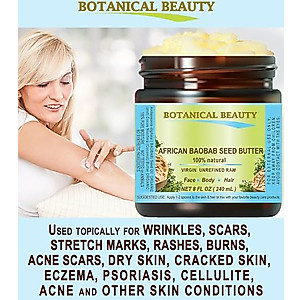 Botanical Beauty BAOBAB SEED OIL BUTTER 100% Natural RAW VIRGIN UNREFINED for Skin, Hair, Lip and Nail Care. 8 Fl. oz. - 240 ml. Rich in Vitamin E
