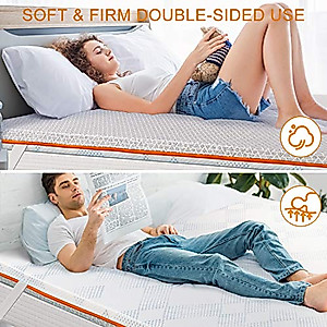 Maxzzz Mattress Topper Queen, 3 Inch Bamboo Charcoal Memory Foam Mattress Topper & Copper Foam Bed Topper Dual Side Use, Removable Soft Cover with Ventilated Design CertiPUR-US Certified(60x80Inch)