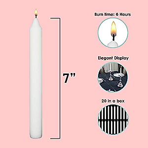 White Dinner Table Candles 7 Inch Tall Dripless Smokeless Unscented for Candlesticks 6 Hour Long Burning Candle Decorate Your Table Wedding and Christmas - Household Candle Stick 20 Pack