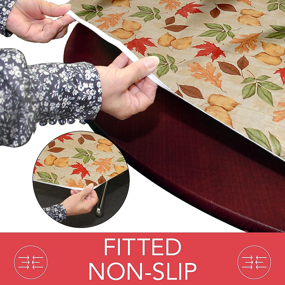 Covers For The Home Deluxe Elastic Edged Flannel Backed Vinyl Fitted Table Cover - Quilted White Pattern - Round Oblong Oval - Fits Tables up to 48" W x 68" L