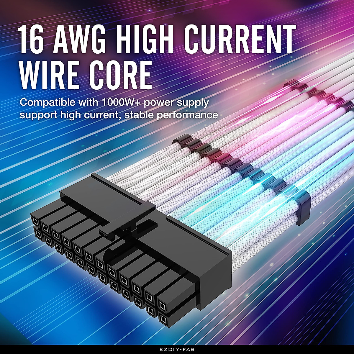 EZDIY-FAB Sleeved Cable - Cable Extension for Power Supply with Extra-Sleeved 24-PIN 8-PIN 6-PIN 4+4-PIN with Combs- White