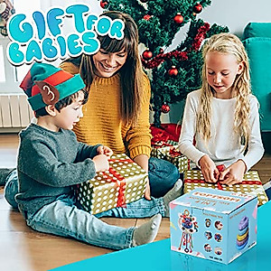 4 in 1 Baby Toys 6to12-18 Months, Pull String Baby Teething Toys, Stacking Building Blocks Infant Toys 3-6-9-12 M+, Color Shape Bin Sensory Toys, Montessori Toys for 1-3 Year Old Boy and Girl Gift