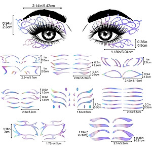 ANCIRS 9 Pack Holographic Stickers for Eye Makeup, Temporary Crystal Face Tattoo Eyebrow Stickers for Halloween Carnival Party Cosplay Music Festival Decoration