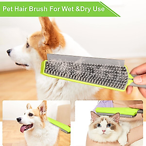 Rubber Broom with Squeegee for Carpet Pet Hair Remover,57 inch Long Handled Fur Remover Rake,Portable Detailing Lint Brush,Pet Removal Fluff Carpet, Hardwood Floor, Tile