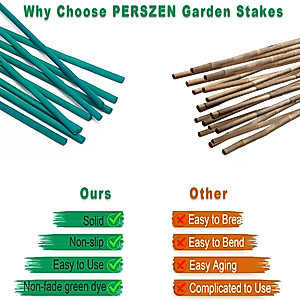 PERSZEN Plant Stakes 50 PCS Garden Green Bamboo Sticks Plant Support Stakes for Indoor and Outdoor Plants, Wooden Sign Posting Flower Pot Garden Stakes(15" 25pcs+17" 25pcs)