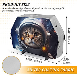 xigua Cat Astronaut Grill Cover 65 Inch Outdoor Heavy Duty BBQ Cover Waterproof Fade & Weather Resistant Gas Grill Cover for Most Grills