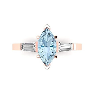 Clara Pucci 2 ct Marquise cut 3 stone Solitaire Genuine Natural Aquamarine Engagement Promise Anniversary Bridal Ring 18K Rose Gold 5.25