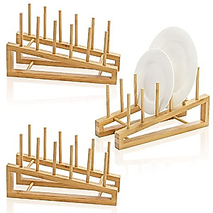 Yesland 3 Pack Wooden Dish Rack - Upgraded Bamboo Plate Bottle Drying Rack Dish Rack Stand - Kitchen Storage Cabinet Organizer for Pot Lid Dish Cup Cutting Board Bowl Water Bottles - Patent Pending