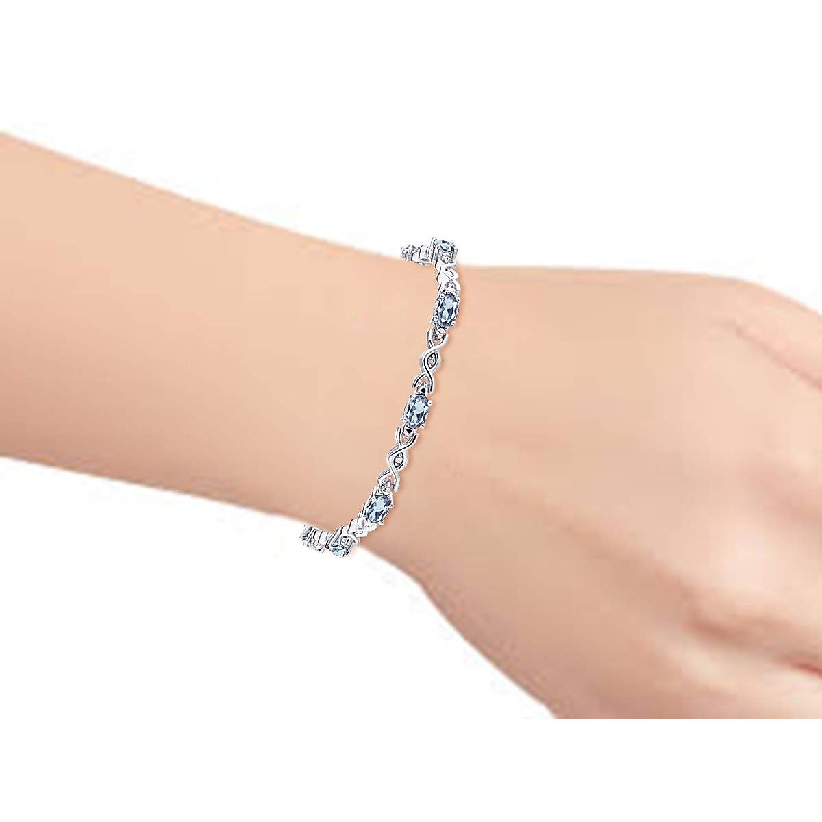 Rylos Bracelets for Women 925 Sterling Silver XOXO Hugs & Kisses Tennis Bracelet Gemstone & Diamonds Adjustable to Fit 7"-8" Wrist, 10-6X4MM Aquamarine Jewelry for Women Friendship