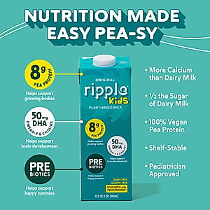 Ripple Non-Dairy Milks | Vegan Milk with 8g Pea Protein | Shelf Stable | Non-GMO. Plant Based, Gluten Free | 32 Fl Oz (Pack of 6) (32 Fl Oz (Pack of 6), Kids)