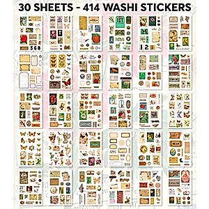 FAYWARE Vintage Washi Stickers for Journaling - Ephemera Sticker Book for Journaling with 414 Vintage Stickers & 20 Scrapbook Papers. Junk Journal Supplies, Scrapbooking Supplies for DIY Paper Crafts