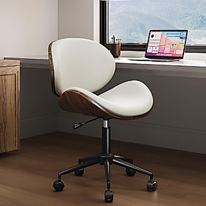 AMERLIFE Home Office Chair Set of 2, PU Leather Desk Chair, Modern Swivel Chair with Curved Back, Armless Desk Chair with Wheels for Home Office, White