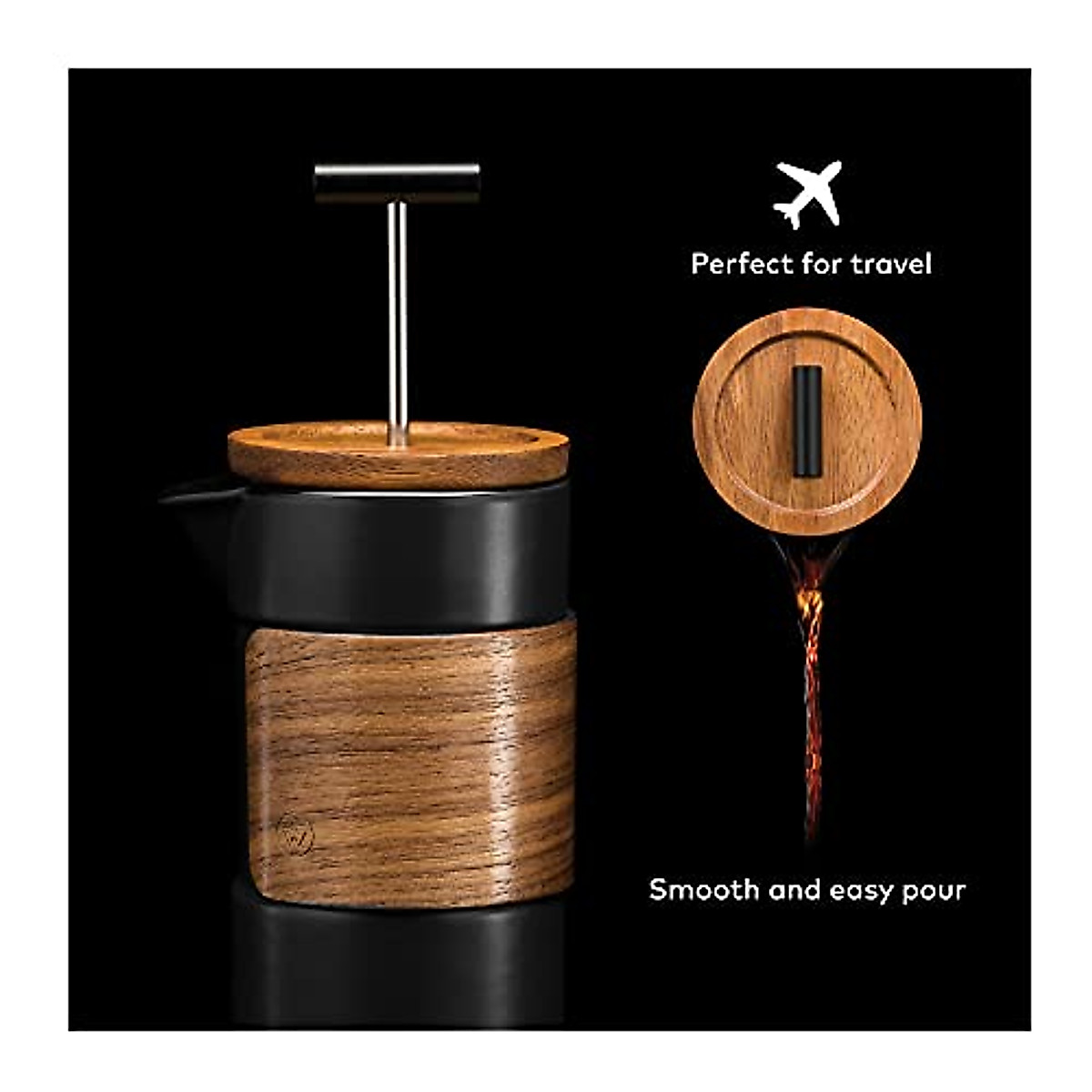 ChefWave Artisan Series Premium Ceramic Small Travel French Press Coffee Maker Tea Brewer Tea Press Camping Coffee Pot - Thermal Insulated with 2 Filter Screens, 16.5 oz. - For Home, Camping, Travel