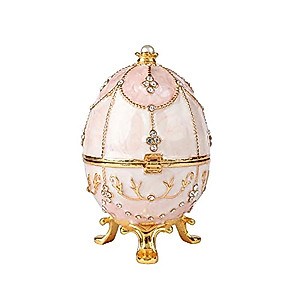 QIFU Hand Painted Pink Faberge Egg Figurine Trinket Box Hinged, Unique Gift for Family