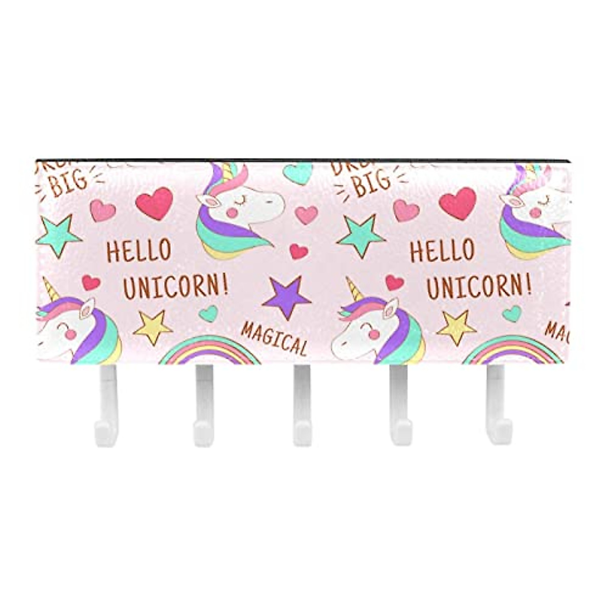 Pink Magical Unicorn Pattern Rack Organizer with 5 Hooks Wall Bathroom Kitchen Shelf Rack Multifunctional Storage Shelf