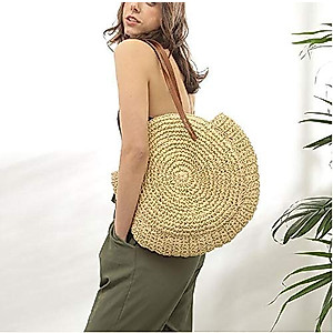 CHIC DIARY Womens Hand-woven Straw Shoulder Bag Large Summer Beach Leather Handles Handbag Tote with Zipper (#02-Beige)