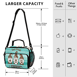 Teal Turquoise Wood Coffee Gnome Lunch Bags for Women Men Green Lunch Box Insulated Thermal Cooler Bag Reusable Organizer Tote Lunch Bag with Adjustable Shoulder Strap for Work Picnic Beach Sporting