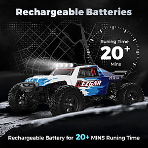 BEZGAR HM124 Brushless RC Car - 1:12 Scale 52+KM/H High Speed RC Truck, 4x4 Offroad Waterproof for All Terrains, Hobby Grade Remote Control Truck for Adults and Kids Boys with Rechargeable Battery