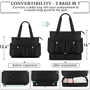 ETRONIK Weekender Bag for Women, Travel Duffel Bag with Shoes Compartment, Carry on Bags Fit 15.6" Laptop, Personal Item Bag for Airplanes, Sport Duffel Bag Overnight Bag with Toiletry Bag, Black