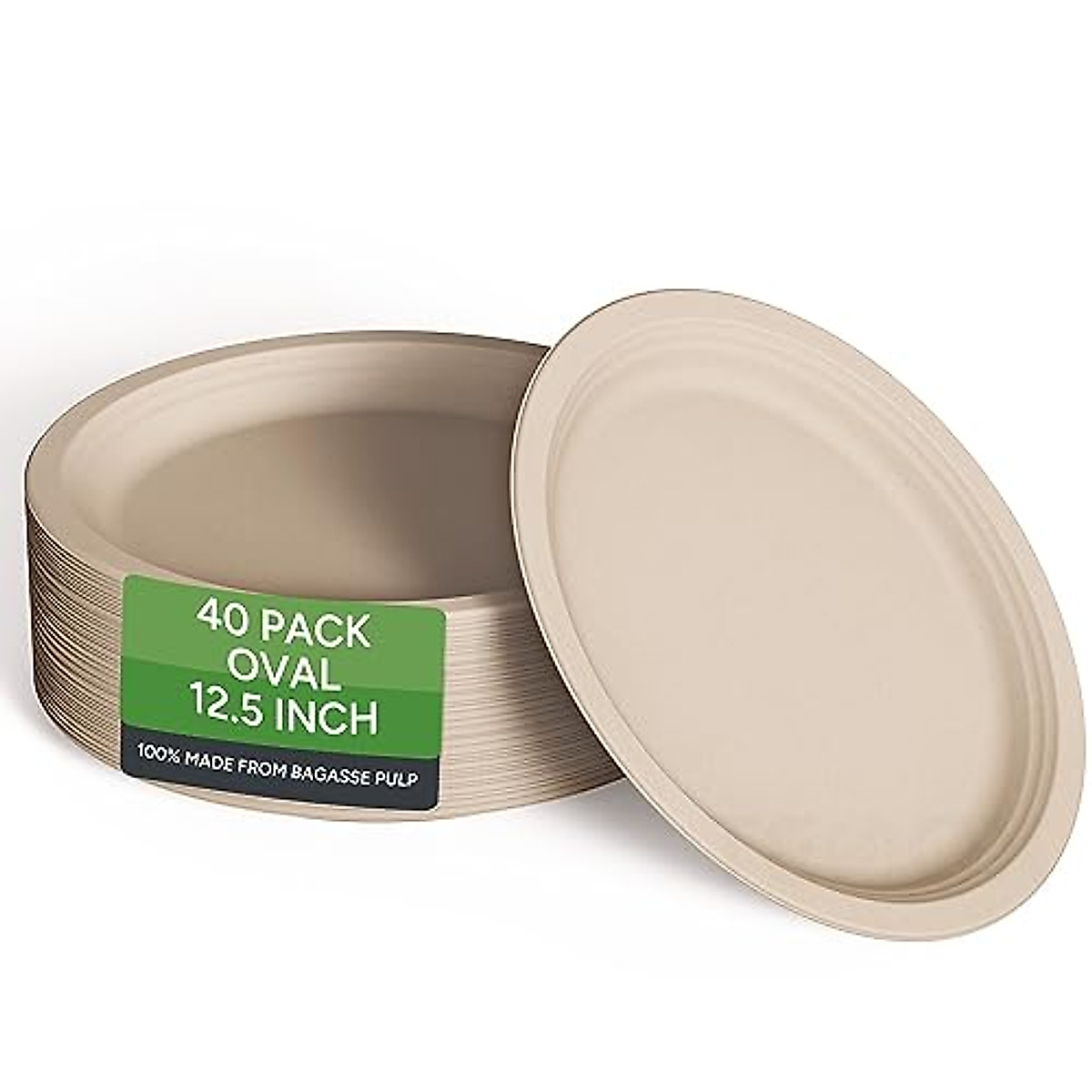 Teoox 100% Compostable Oval Plates Biodegradable Plates, BPI-Certified Eco Paper Plates, Bagasse Platter Plates, Recyclable Paper Plates, Sugarcane Plates (12.5 Inch - 40 Count)