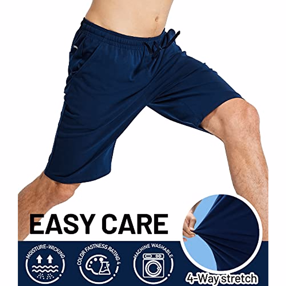 MIER Men's Workout Cotton Shorts 11 Inch Long Lounge Gym SweatShorts Pockets Lightweight Athletic Running Knit Jersey Shorts Drawstring, Navy Blue, M