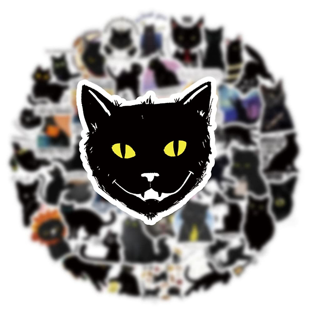 63Pcs Black Cat Stickers Pack，Cute Cool Vinyl Waterproof Stickers for Water Bottle,Skateboard,Laptop,Phone,Scrapbooking,Car Decals Gifts for Kids Teens Adults for Party Supplies Decor…