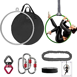 DASKING Aerial Hoop 85cm/90cm Aerial Ring Set Fully Strength Tested 500LBS Single Point Circus Aerial Equipment Yoga Hoop with Accessories and Storage Bag to Carry Yoga Equipment (90CM/25MM)